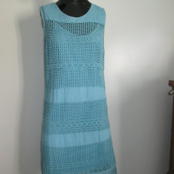 Label Ritukumar | Dresses | Label Ritu Kumar 0 Cotton Blue Open Crochet Sheath Dress | Poshmark
